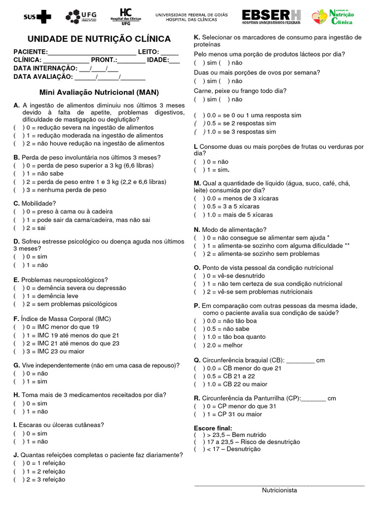 Unidade de Nutrição Clínica: Mini Avaliação Nutricional (MAN ...