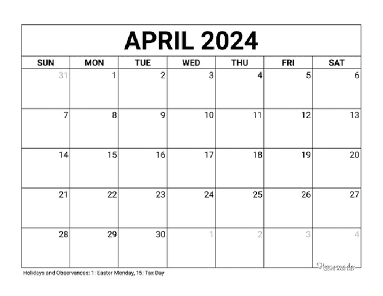 April Calender | PDF