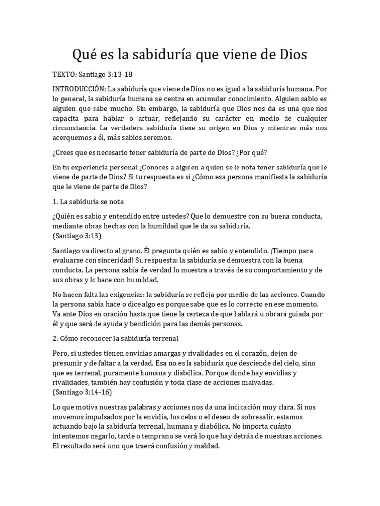 Qué Es La Sabiduría Que Viene de Dios | PDF | Sabiduría | Dios