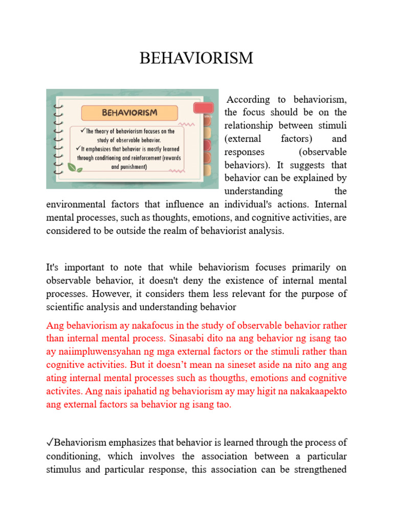 BEHAVIORISM | PDF | Classical Conditioning | Behaviorism