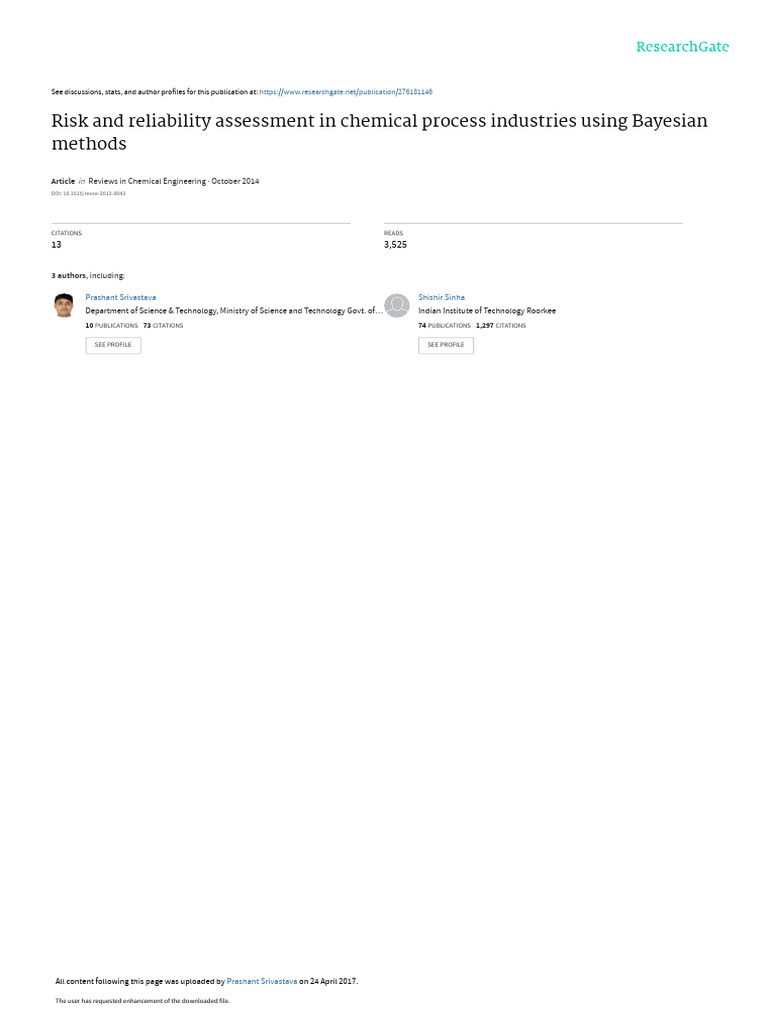 Risk and Reliability Assessment in Chemical | PDF | Bayesian Inference | Bayesian Network