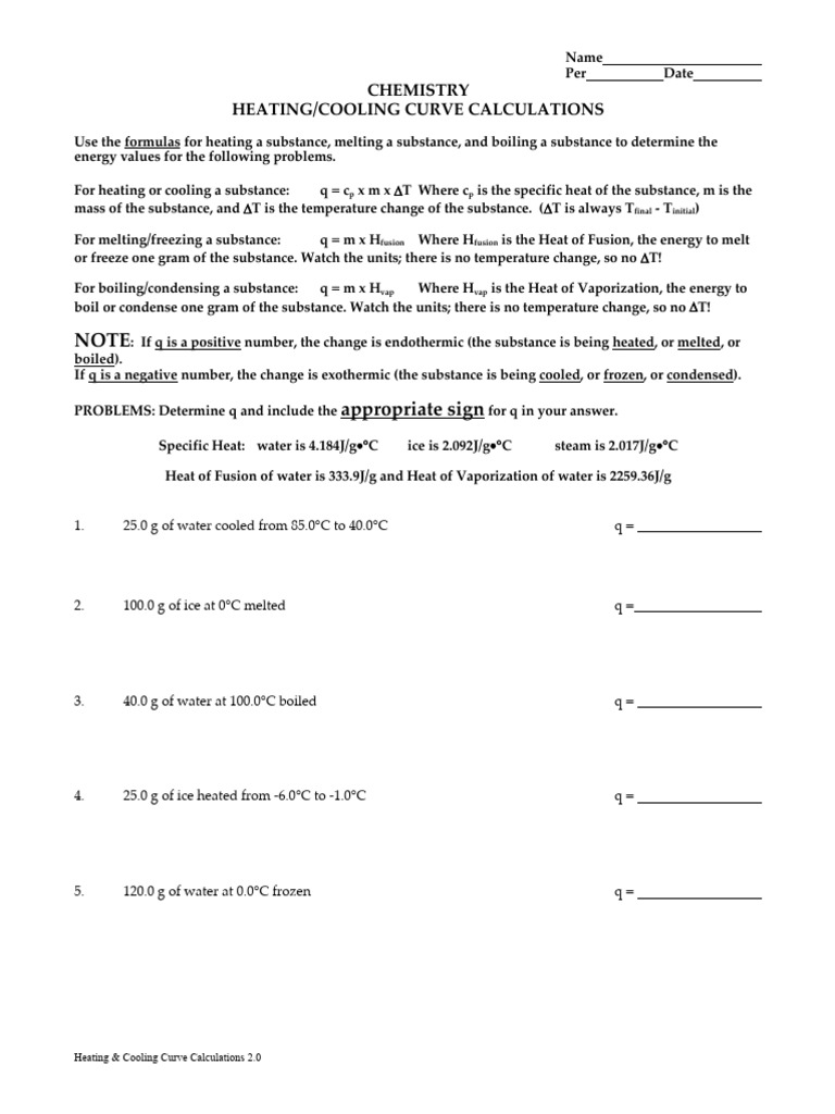 Heating and Cooling Curve Calculations | PDF | Calorie | Thermodynamic ...