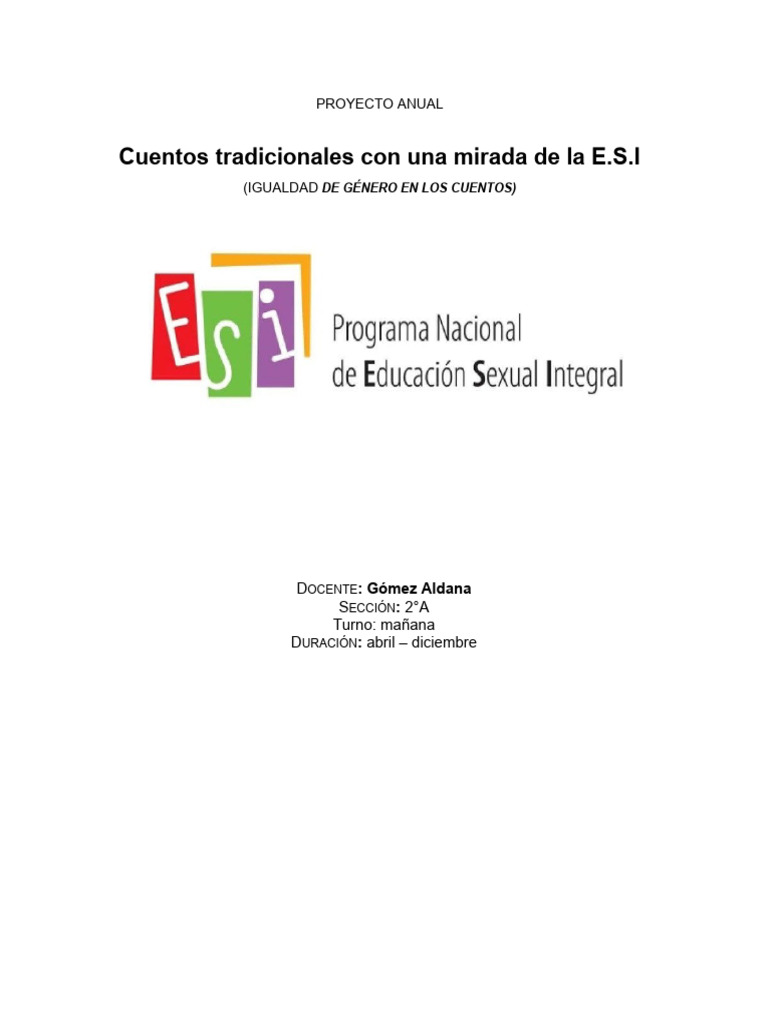 PROYECTO ANUAL ESI CUENTOS | PDF | Estereotipos | Narración
