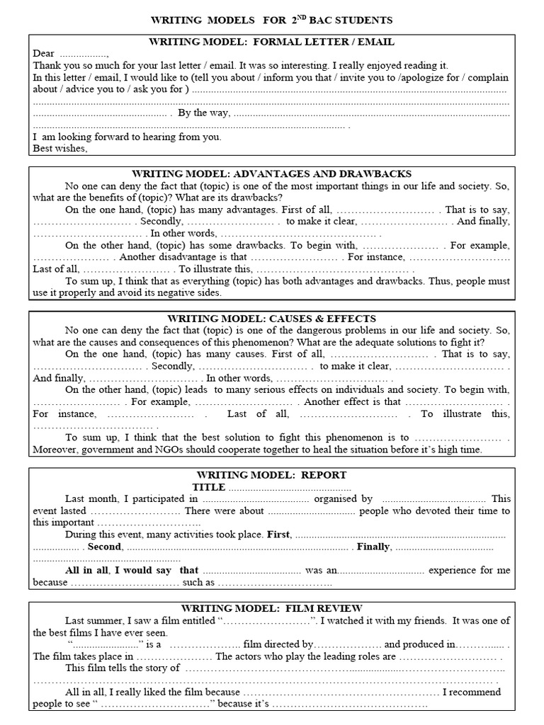 WRITING MODELS FOR 2ND BAC STUDENTS | PDF