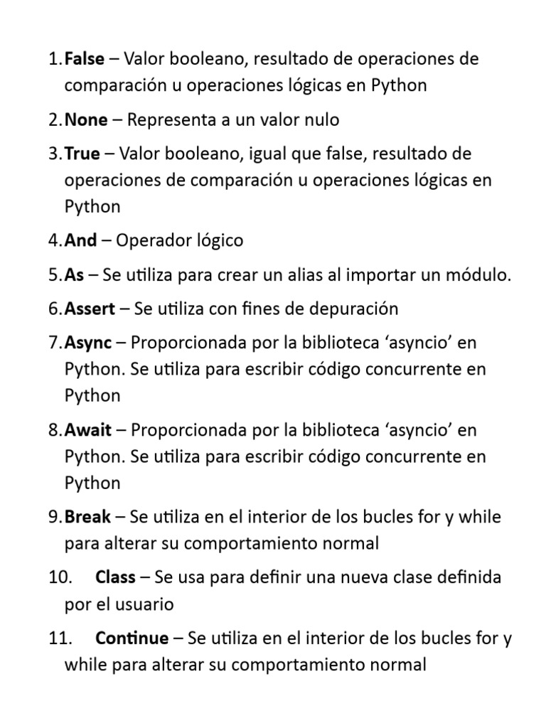 Palabras Reservadas | Descargar gratis PDF | Python (lenguaje de programación) | Informática