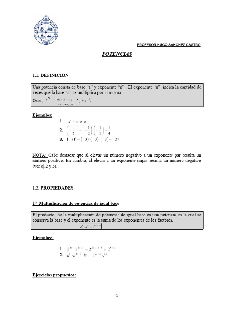 Guia Potencias Unap | PDF | Exponenciación | División (Matemáticas)