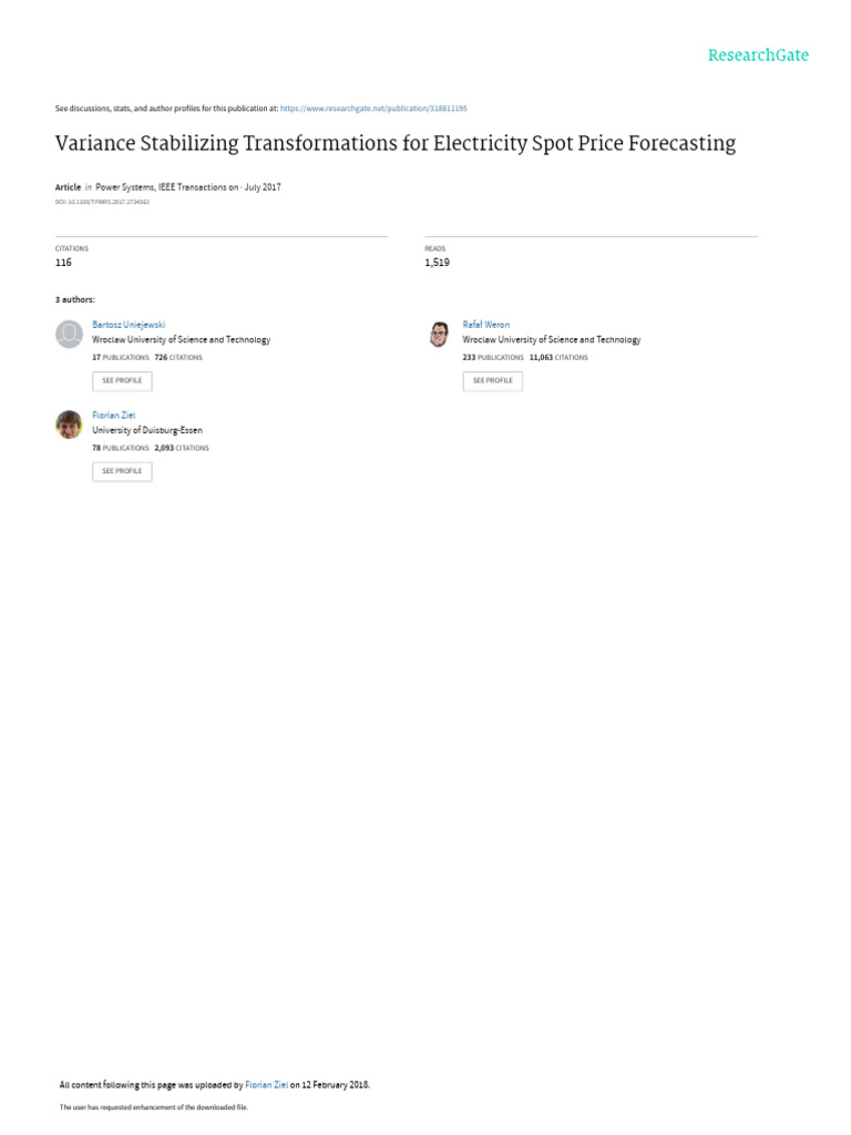Variance Stabilizing Transformations For Electricity Spot Price ...
