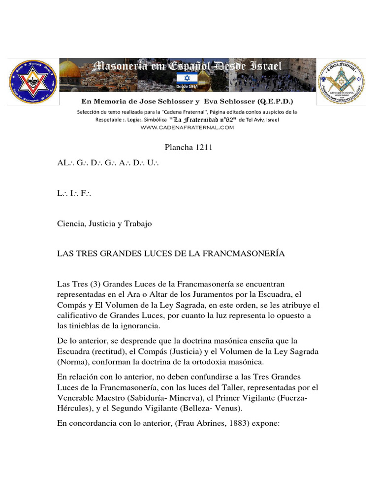 Plancha N 01211 Las Tres Grandes Luces De La Francmasonería Pdf