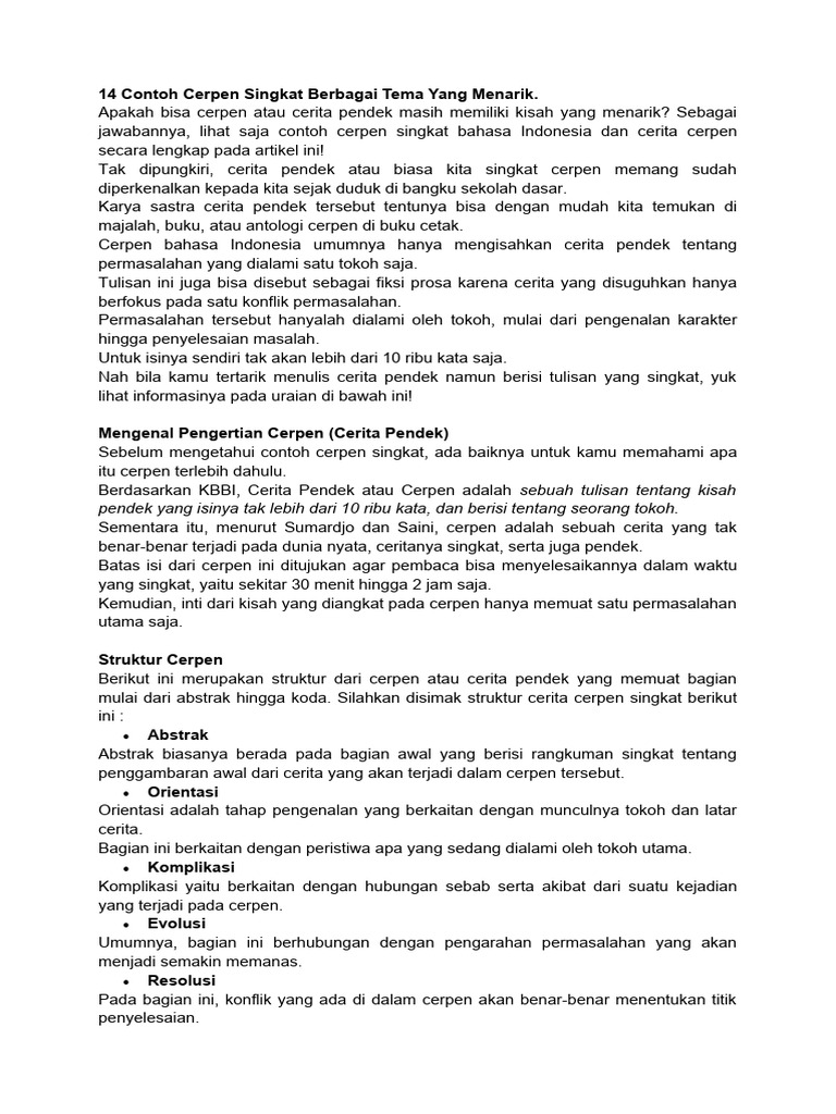 14 Contoh Cerpen Singkat Menarik | PDF | Fiksi Umum