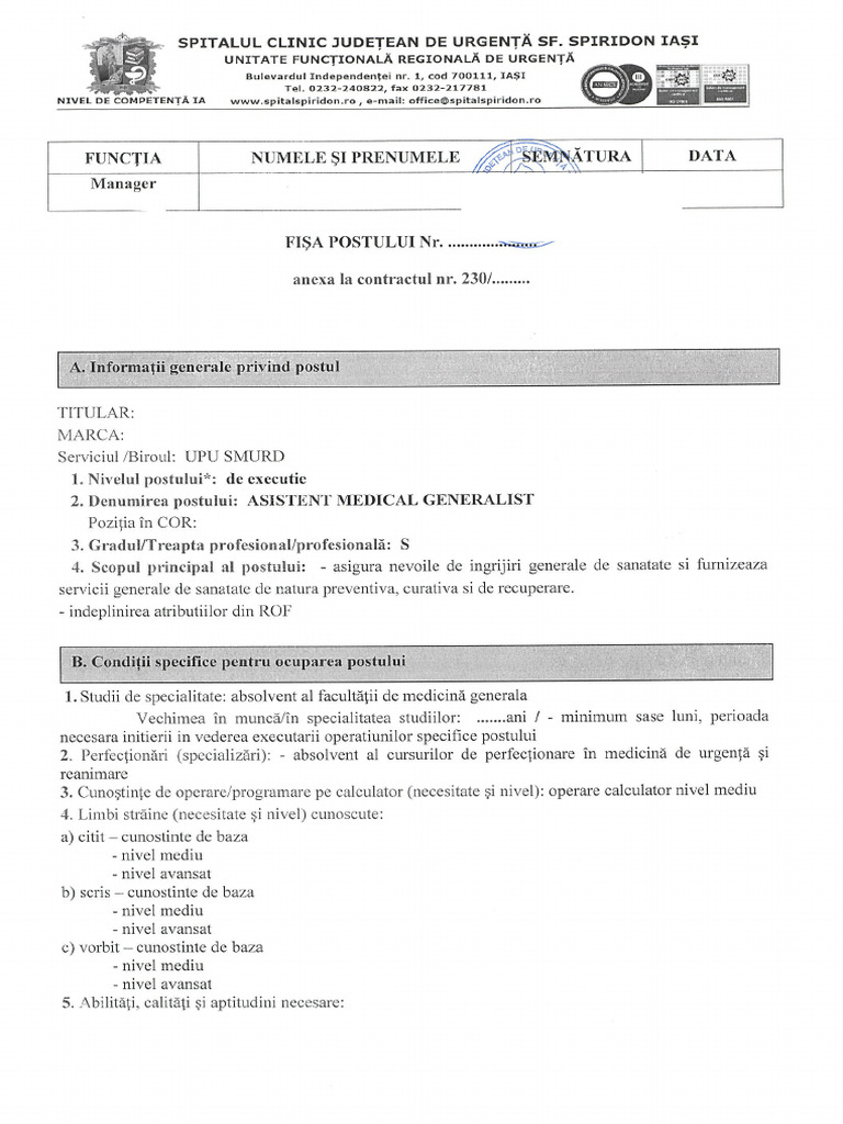 Fisa Post as UPU SMURD | PDF