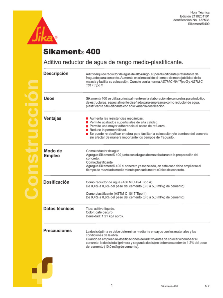 Sikament 400 | PDF | Hormigón | Cemento