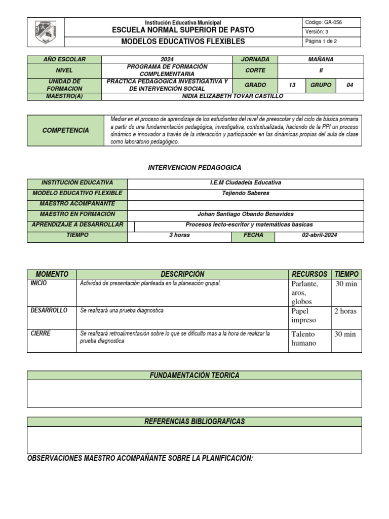 Johan Obando 02-04-2024 Alfavetizacion Tejiendo Saberes Sede El Carmen | PDF | Escuelas | Maestros