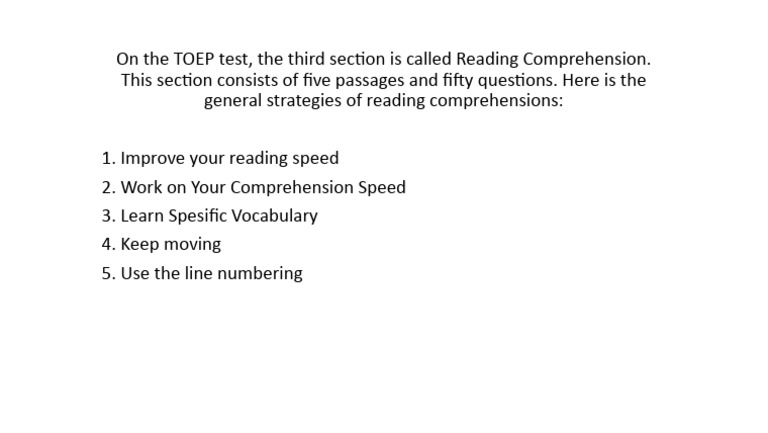 TOEP Reading Comprehension Strategies | PDF | Language Arts ...