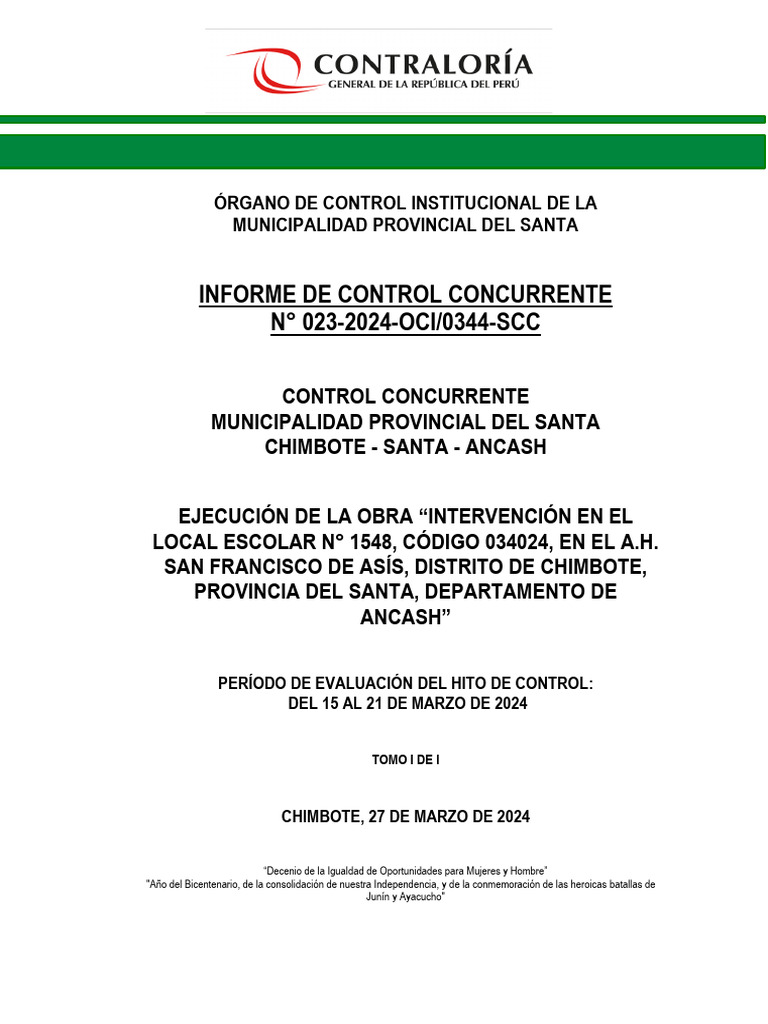 Informe de Control Concurrente #023-2024-OCI/0344-SCC | PDF | Presupuesto | Materiales de ...
