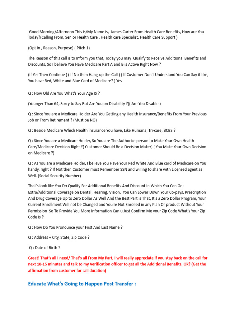 Med, Supp, Adv Script Live Transfer | PDF | Medicare (United States ...