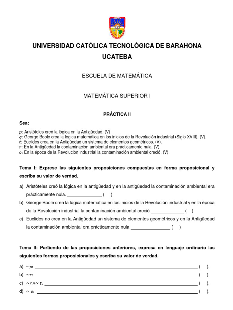 Practica II | PDF | Proposición | Lógica matemática