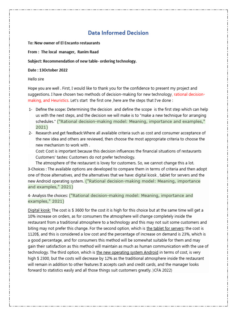 Tablet Ordering Recommendation for El Encanto | PDF | Decision Making ...