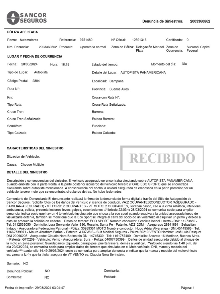 Denuncia de Siniestro-3 | PDF | Documento de identidad | Vehículos