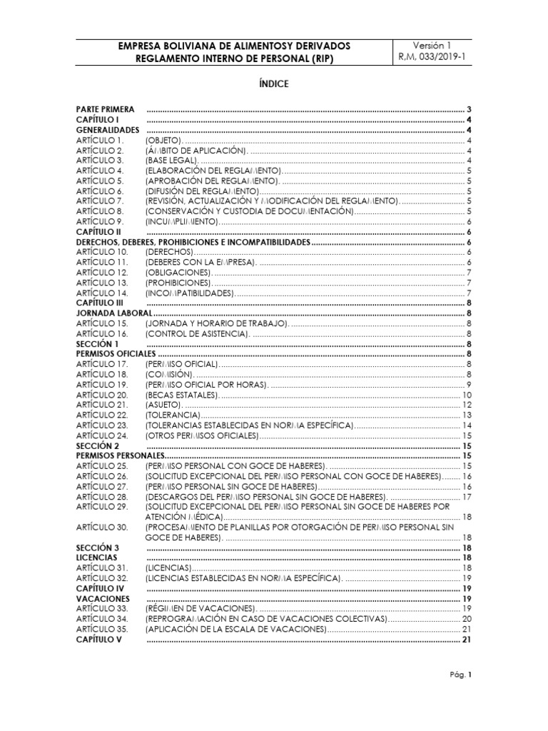 014 Saf - Adm - Reg - 004 Reglamento Interno de Personal | PDF | Regulación | Gestión de ...