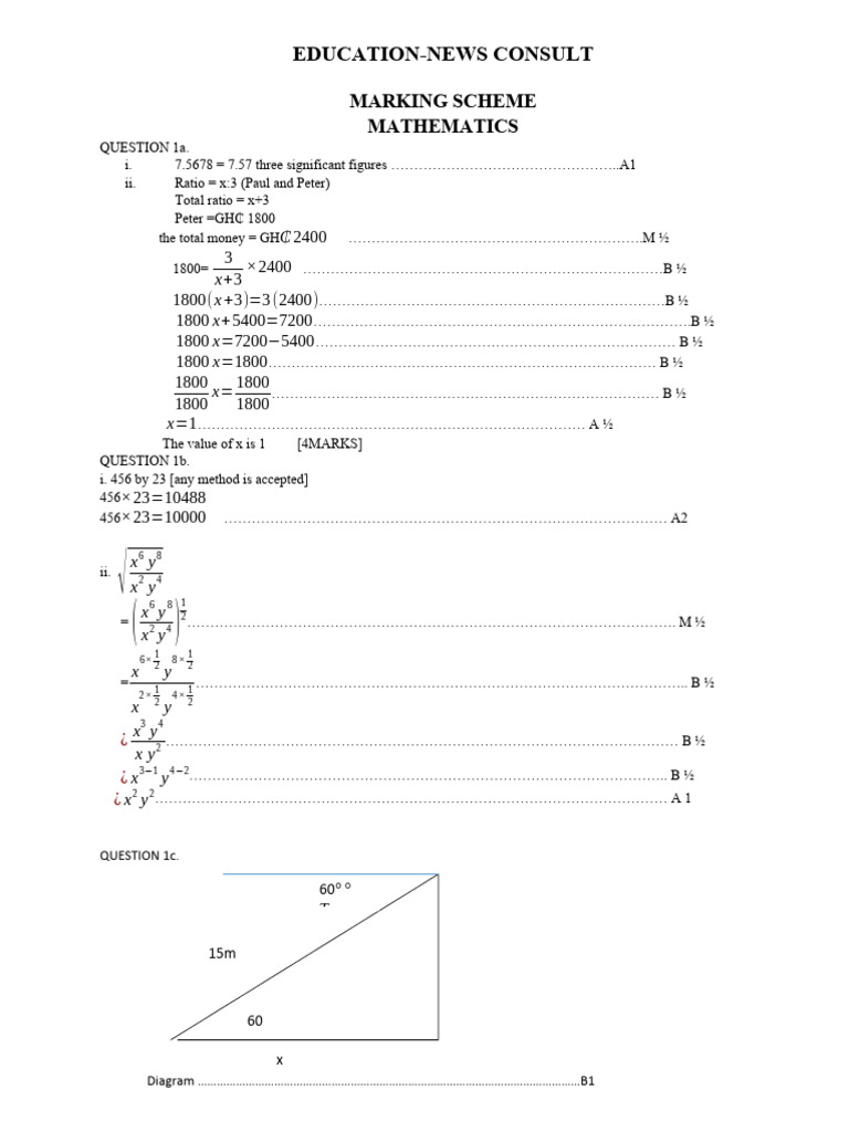 MARKING SCHEME MATH MARCH 2024 Docx 1710101313698 | PDF | Elementary ...