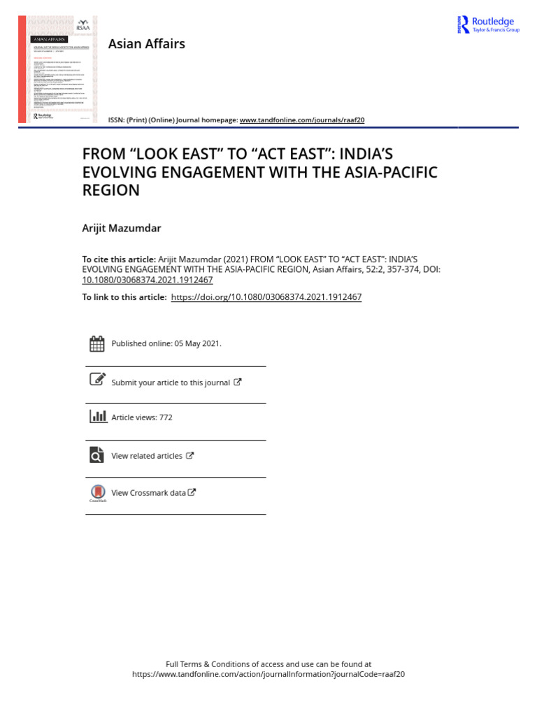 FROM LOOK EAST TO ACT EAST INDIA S EVOLVING ENGAGEMENT WITH THE ASIA ...