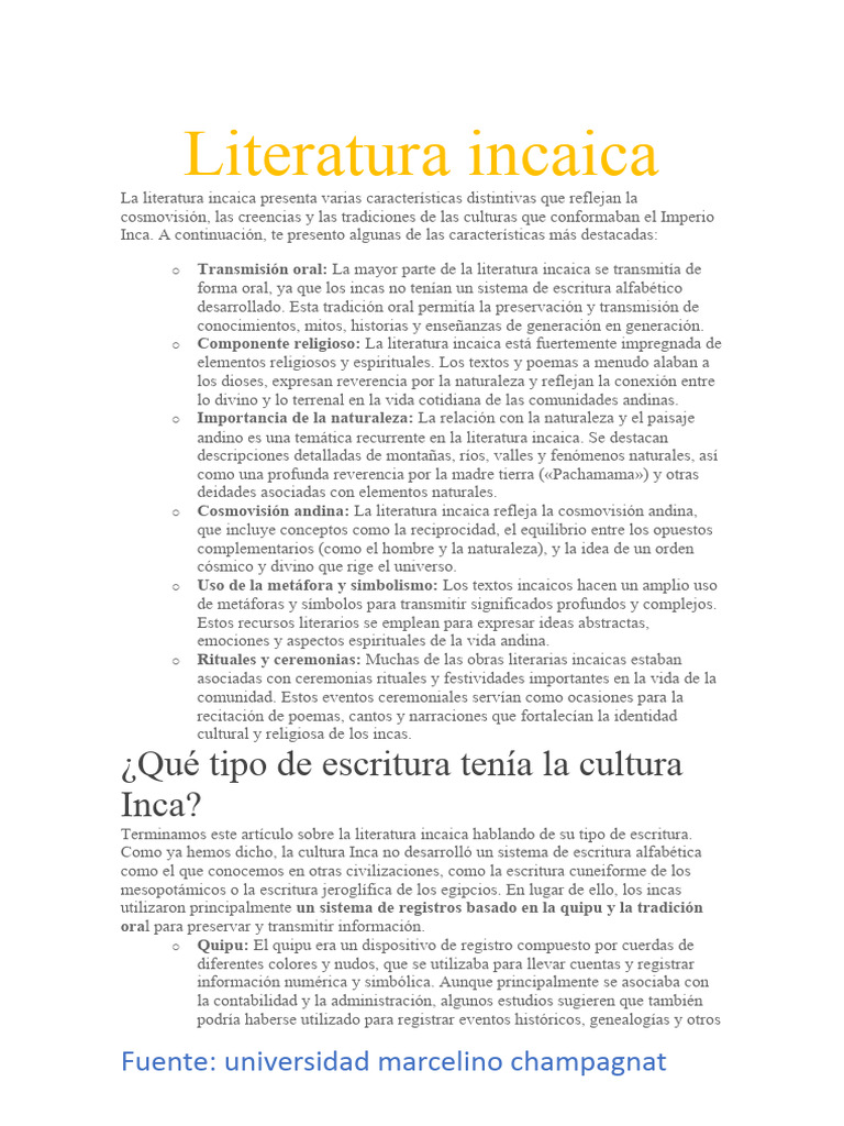 Literatura Incaica | PDF | Imperio Inca