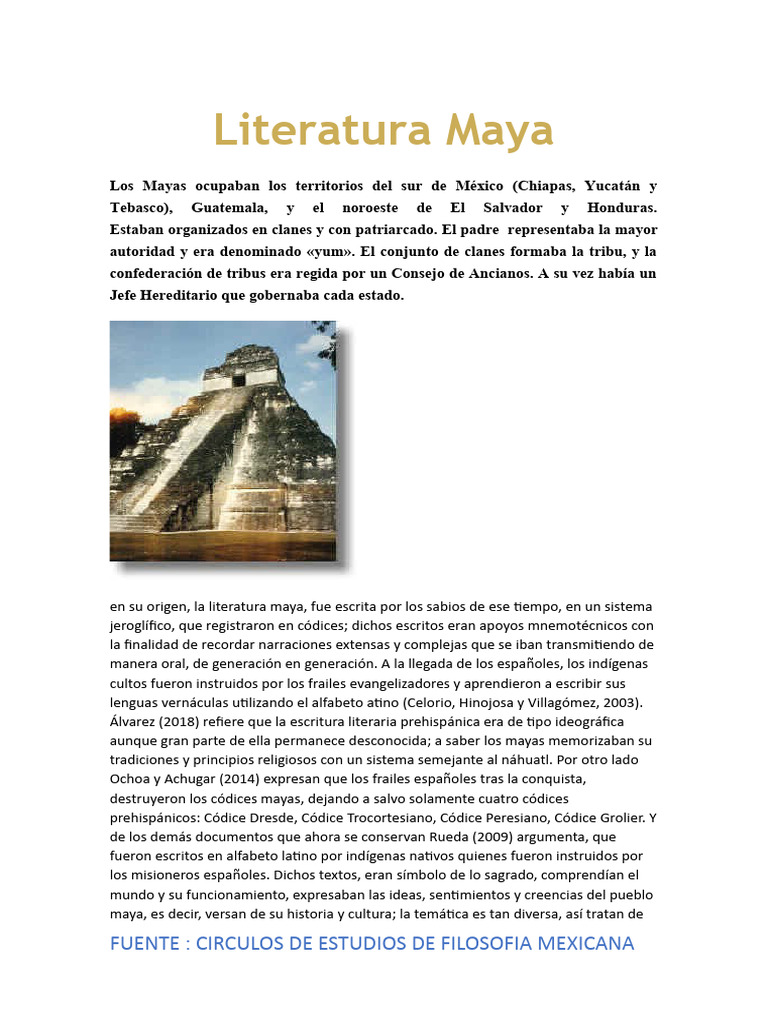 Literatura y Códices Mayas | PDF | Civilización maya | Escritura