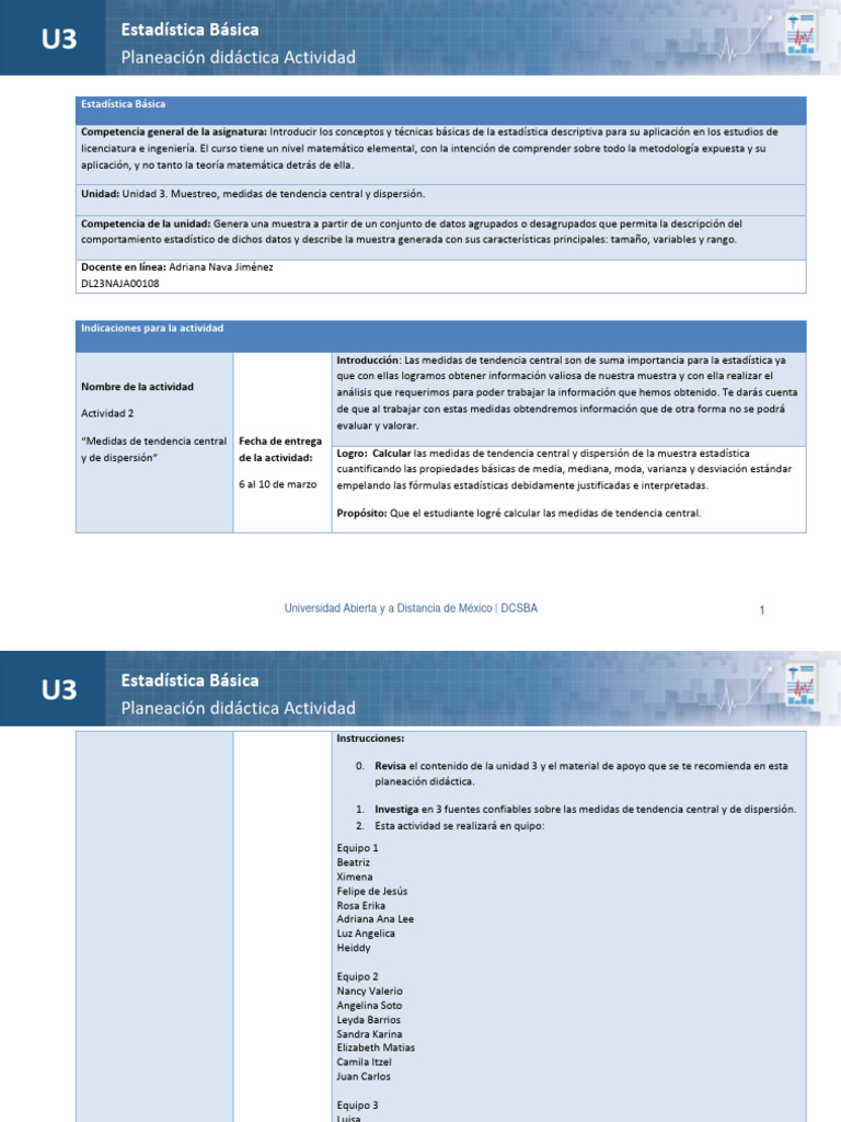 Planeacion - U3 - Act3 - 2024-1 - B0-B1 - Estadística Básica-1 | PDF | Estadísticas | Muestreo ...