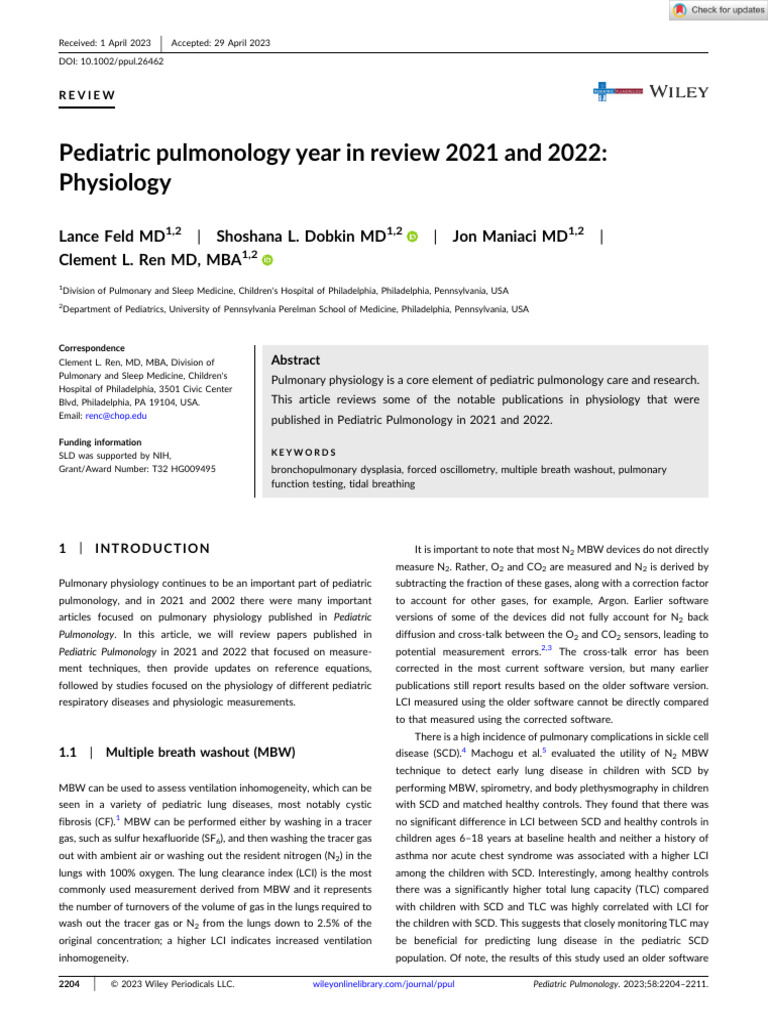 Pediatric Pulmonology Physiology | PDF | Respiratory Diseases ...