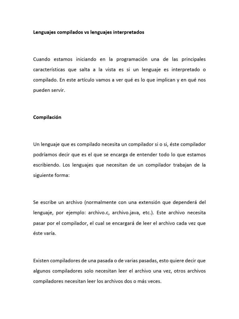 Comparativa: Lenguajes Compilados e Interpretados | PDF | Compilador | Lenguaje de programación