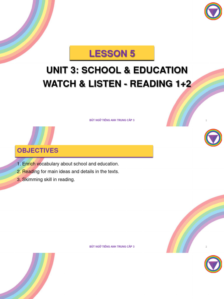 Lesson 5 - UNIT 3 - SCHOOL EDUCATION WATCH LISTEN - READING 1+2 | PDF ...