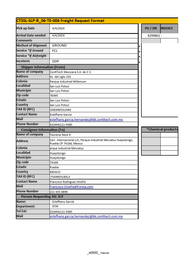 Freight Request CCP - FAURECIA N4 | PDF | Freight Transport | Supply ...