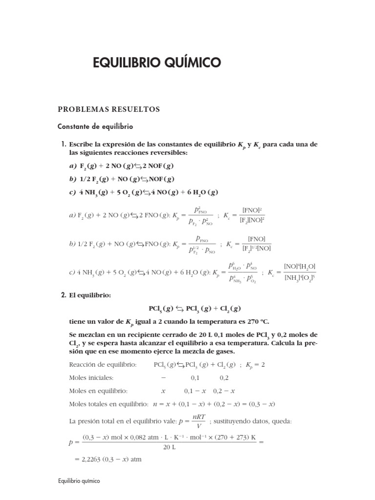Equilibrio Quimico - Problemas Resueltos 2 | PDF | Equilibrio químico | Amoníaco