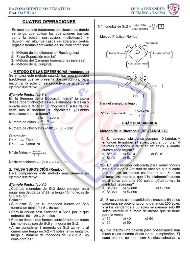 P05 Cuatro Operaciones | PDF | Sustracción