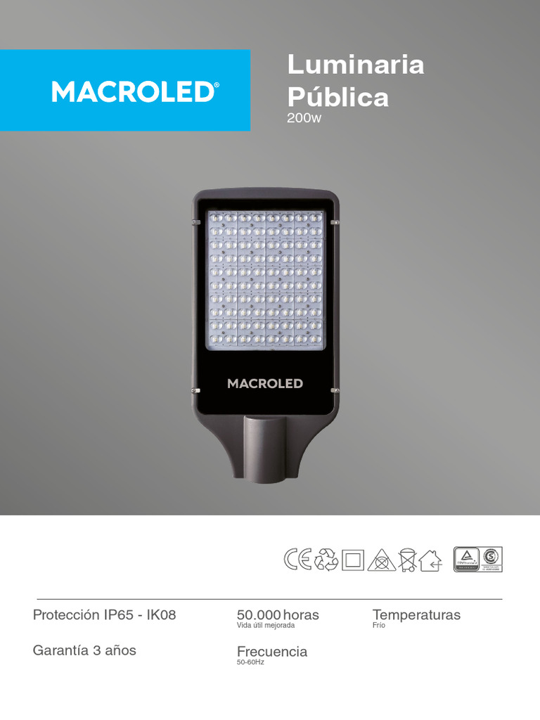FICHA TECNICA - LUMINARIA PUBLICA LED 200W | PDF | Energia electrica | Ciencia de los Materiales