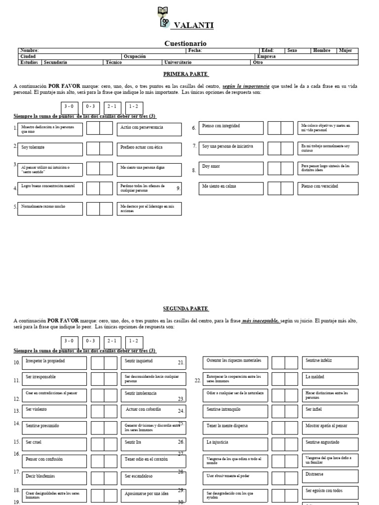 Prueba de Valores - Valanti | PDF