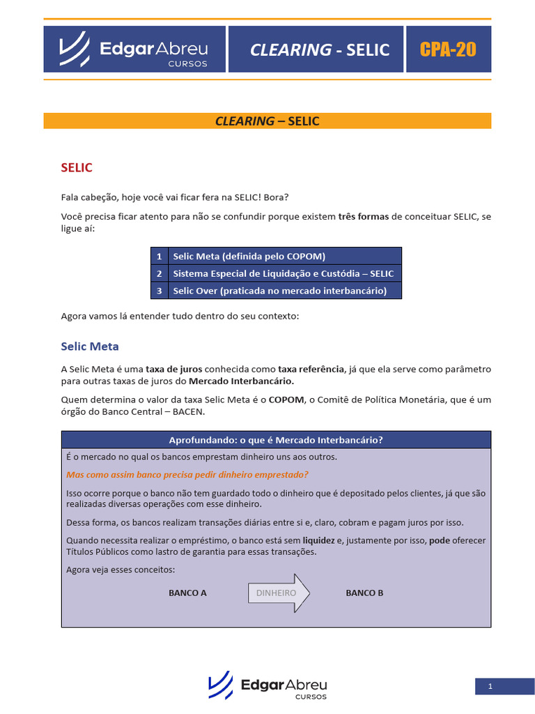 Entenda a SELIC: Tipos e Funcionamento | PDF | Dinheiro | Juros