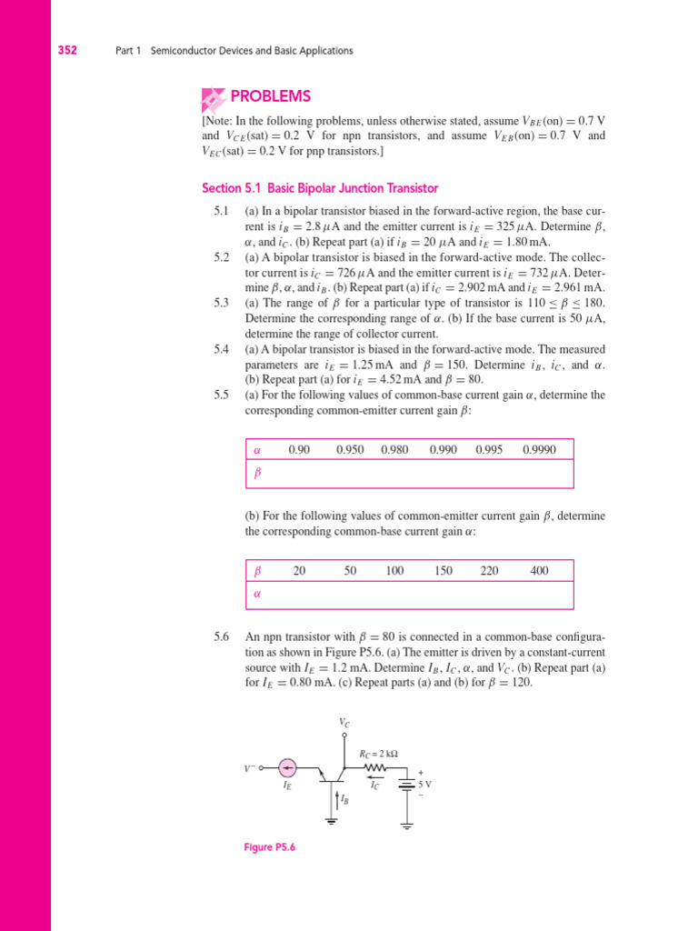 Tarea 02 Ejercicios Neamen Capitulo 5 BJT DC | PDF | Bipolar Junction Transistor | Semiconductors