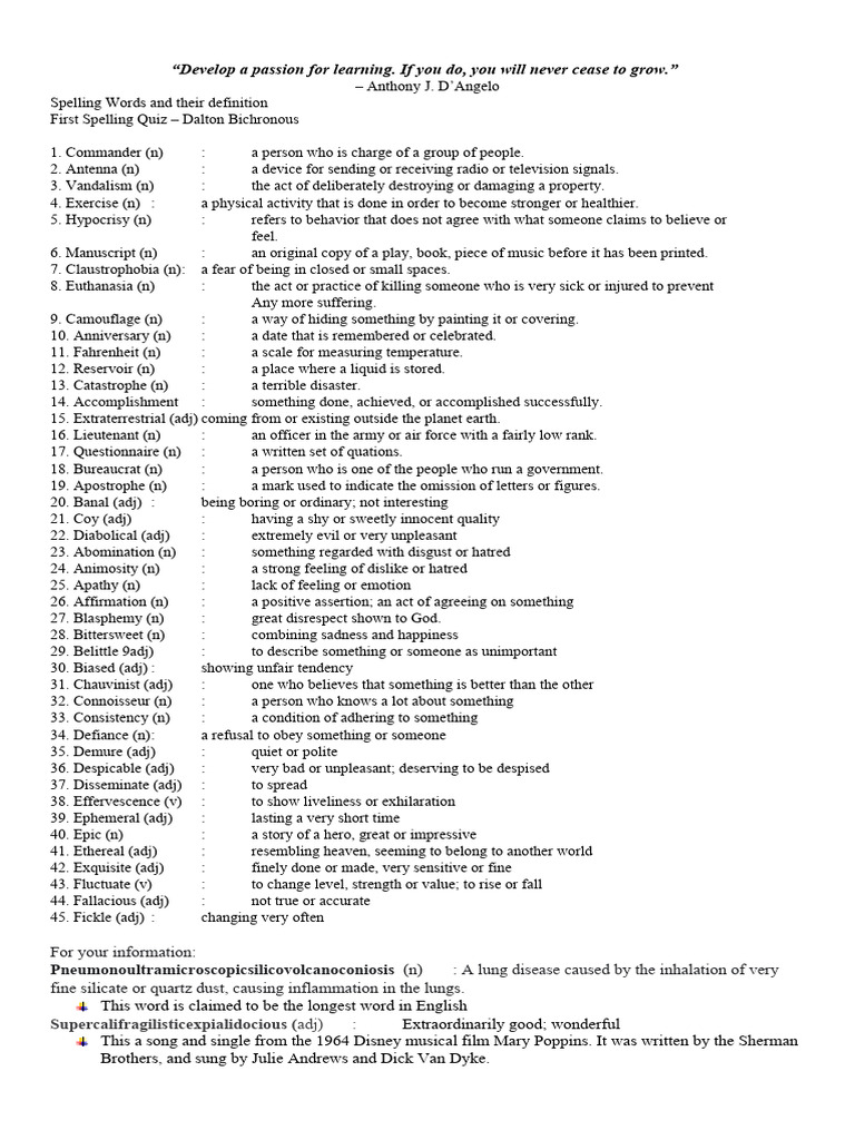 Spelling Words and Definitions | PDF | Young Adult