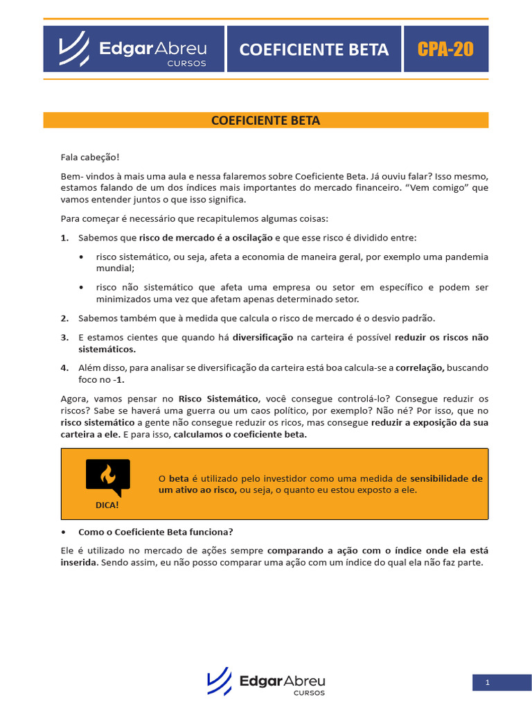 Coeficiente Beta e Risco de Mercado | PDF | Avaliação de risco | Economias