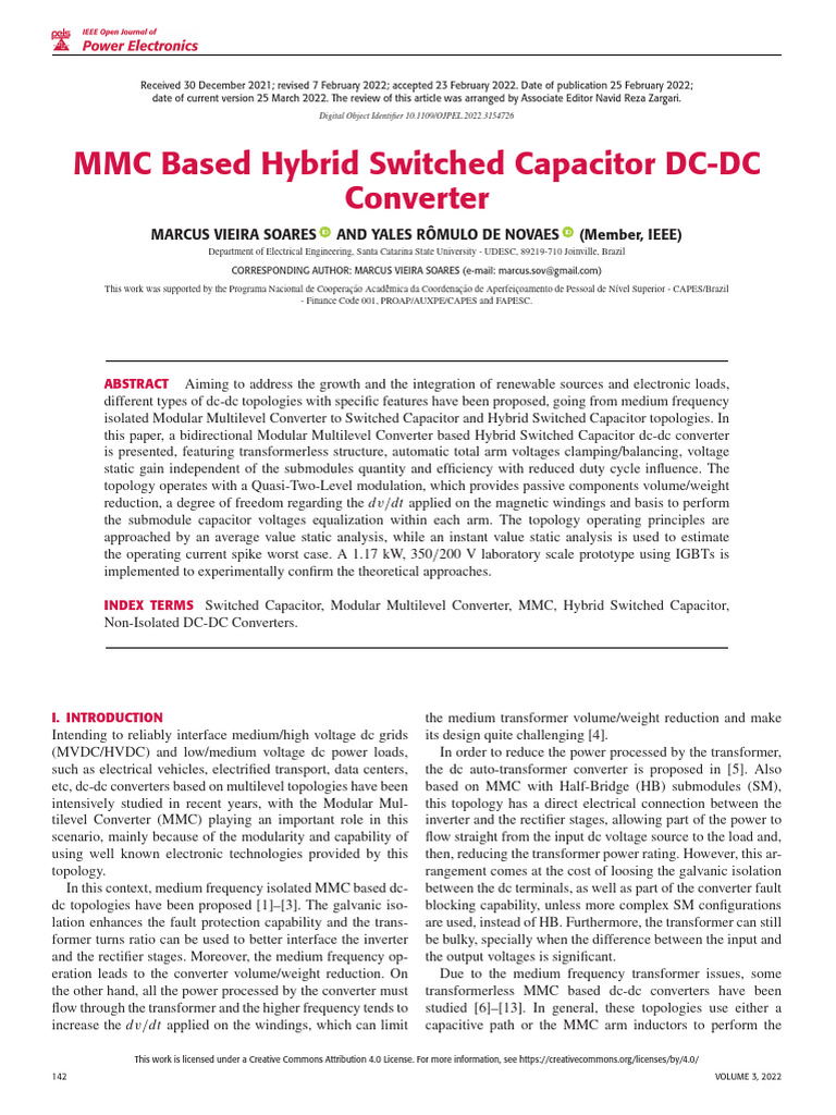 Mmc Based Hybrid Switched Capacitor Dc Dc Converter Pdf Capacitor Direct Current