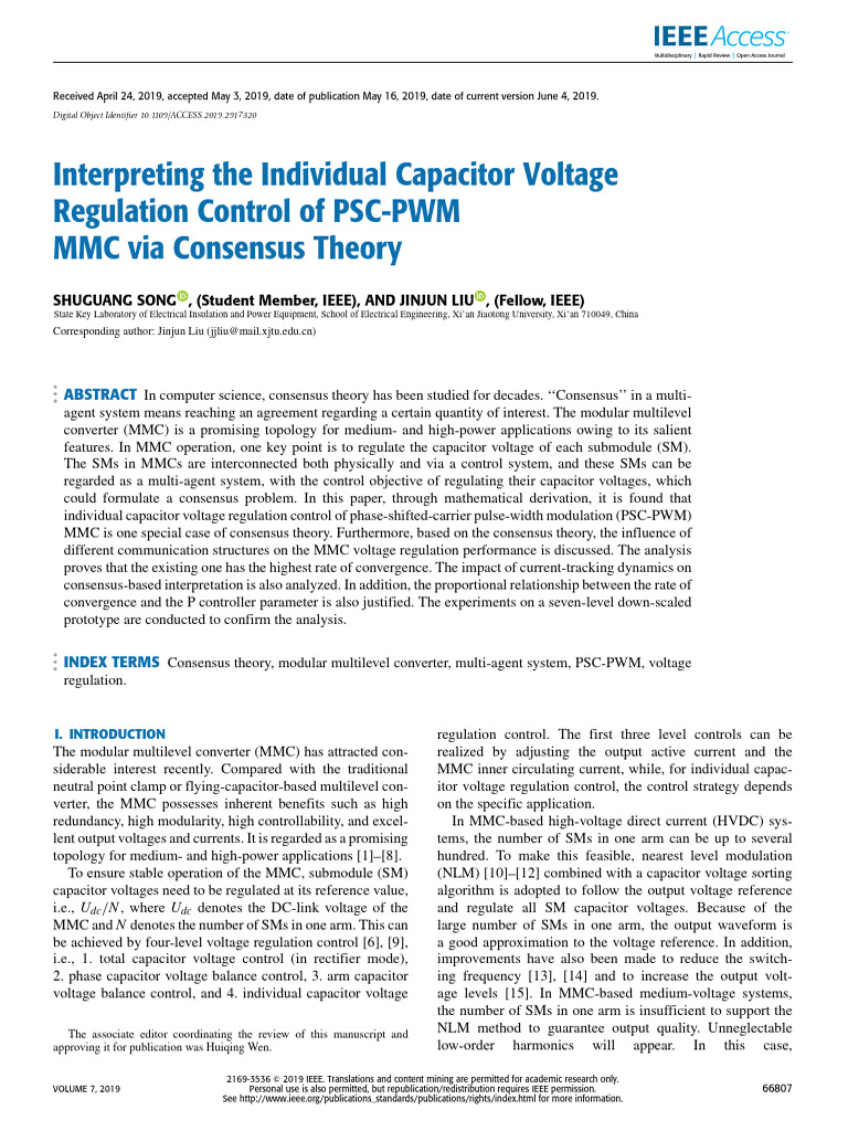 Interpreting The Individual Capacitor Voltage Regulation Control Of Psc Pwm Mmc Via Consensus