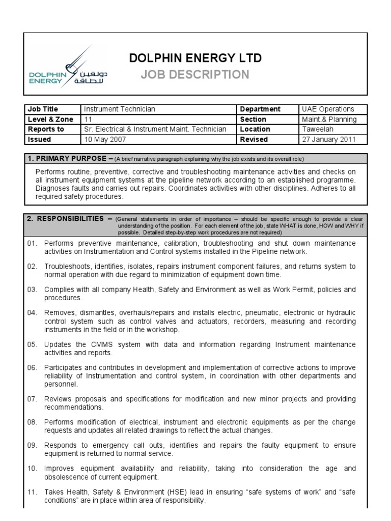 Instrument Technician Job Overview | PDF | Instrumentation ...