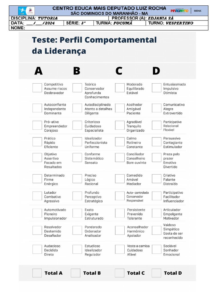 Teste - Perfil Comportamental de Liderança | PDF