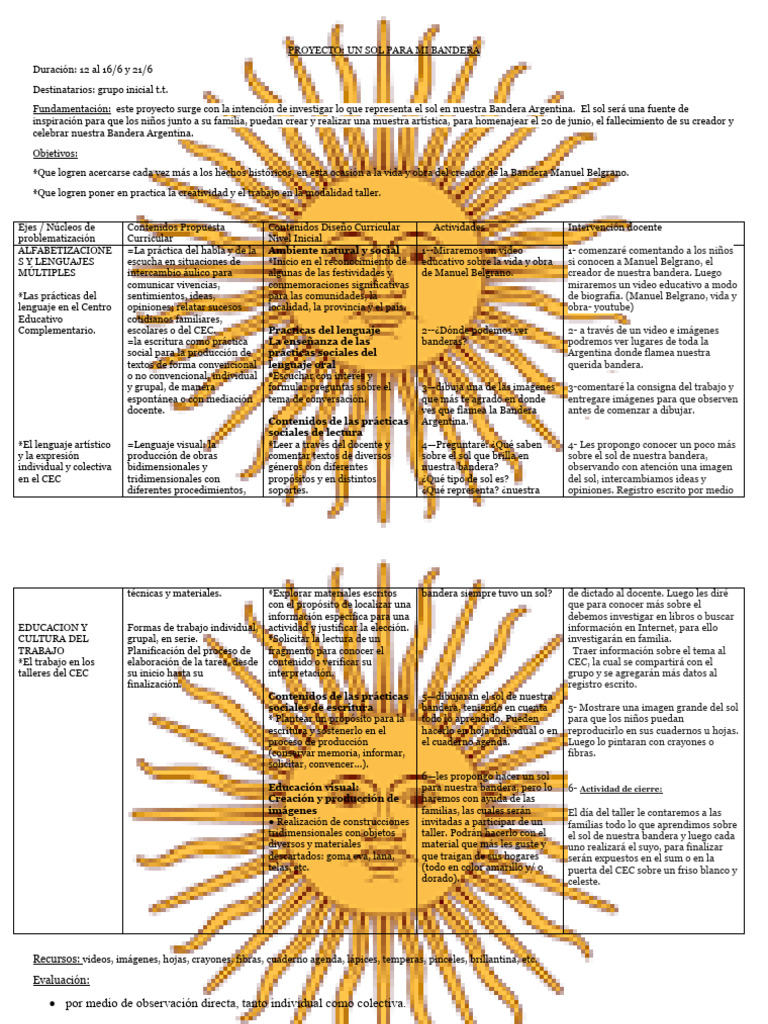 Proyecto: El Sol en Nuestra Bandera | PDF | Imagen | Educación de la ...
