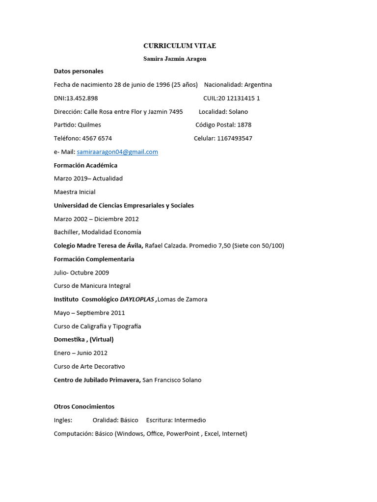CV de Samira Aragon | PDF