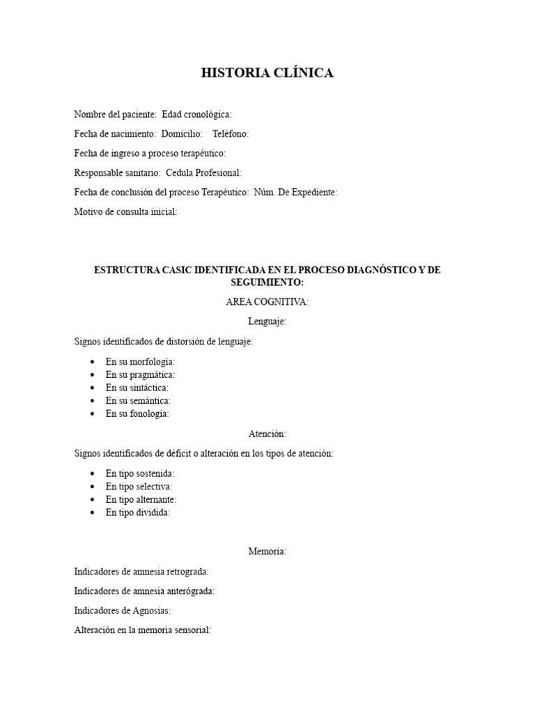 Historia Clínica en Base A Modelo CASIC | PDF | Pensamiento | Las emociones
