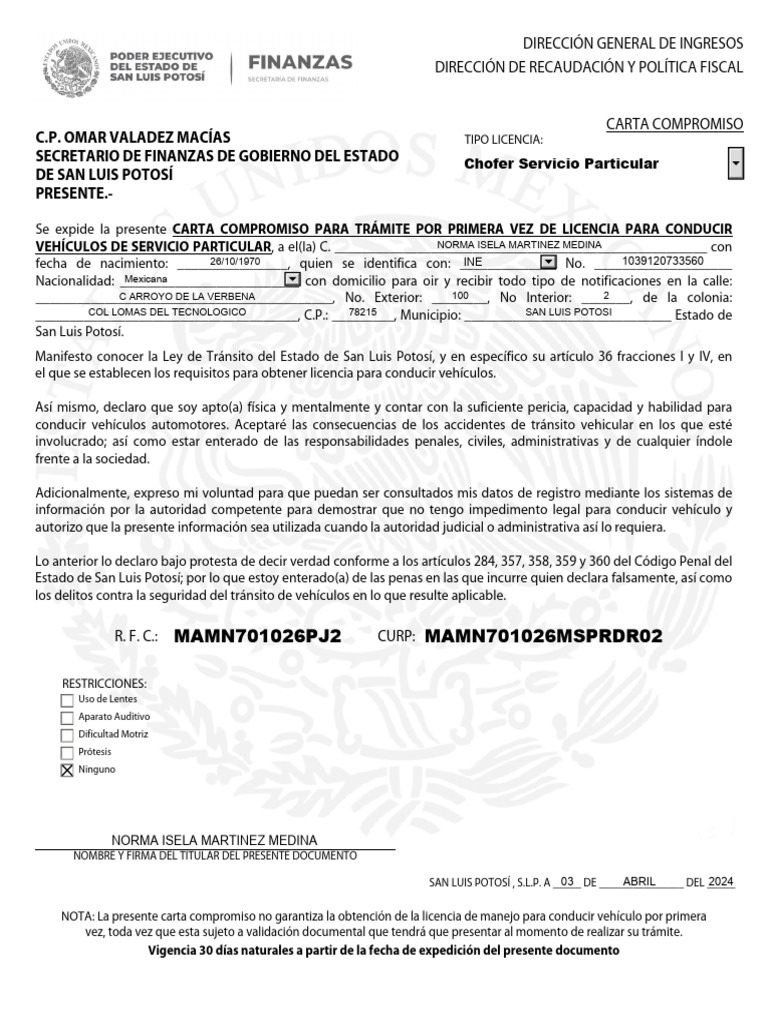 CartaCompromiso NORMA ISELA | PDF | Gobierno | Justicia