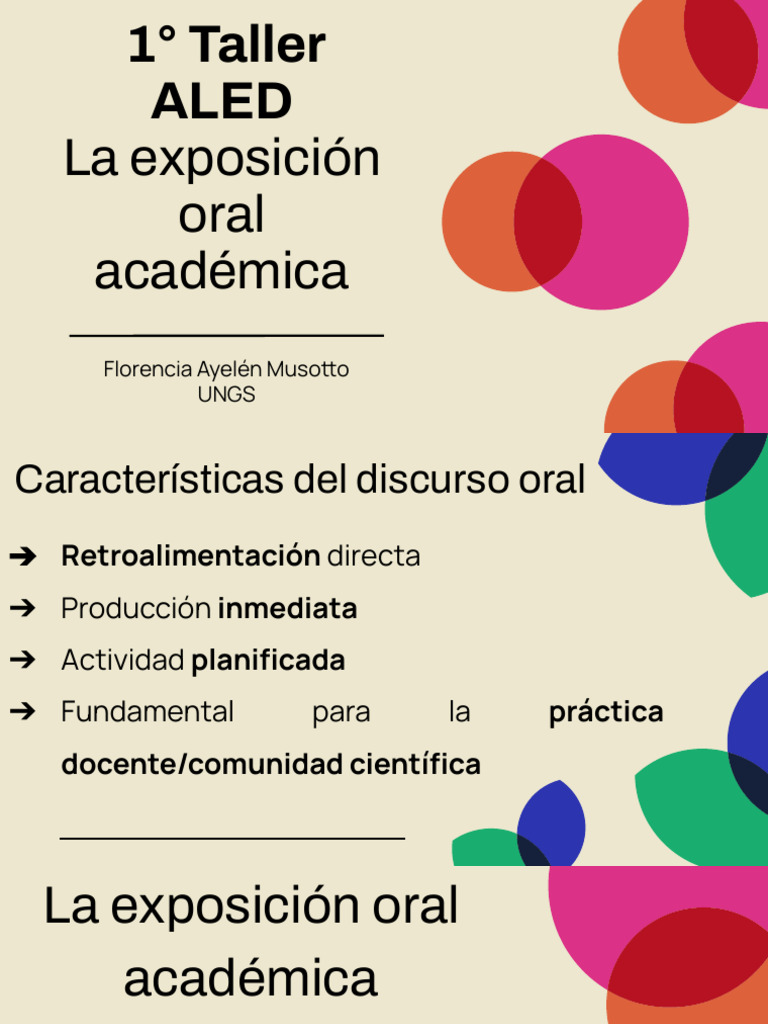 1° Taller - Exposiciones Orales | Descargar gratis PDF | Hablar en público | Comunicación