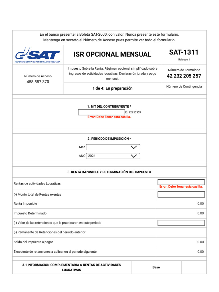 Formulario SAT-1311: ISR Opcional 2024 | PDF | Impuestos | Impuesto ...
